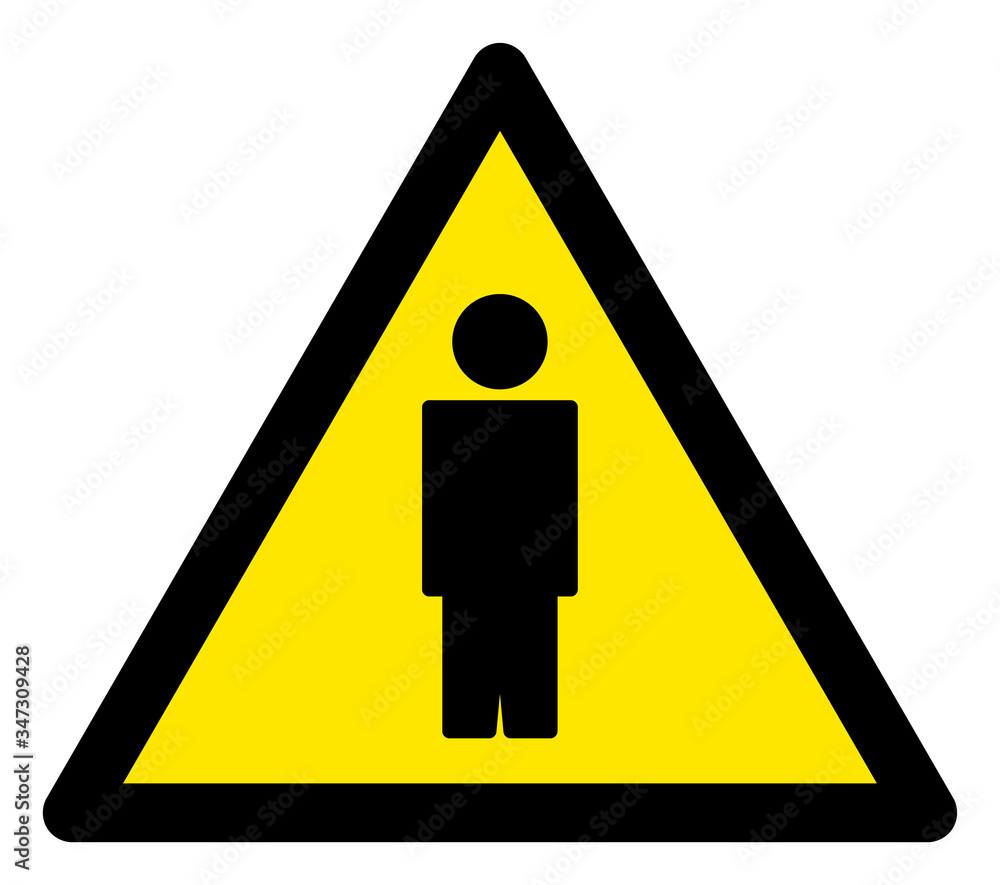 Vector human flat warning sign. Triangle icon uses black and yellow ...