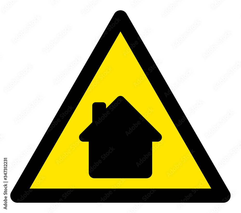 Vector home flat warning sign. Triangle icon uses black and yellow ...