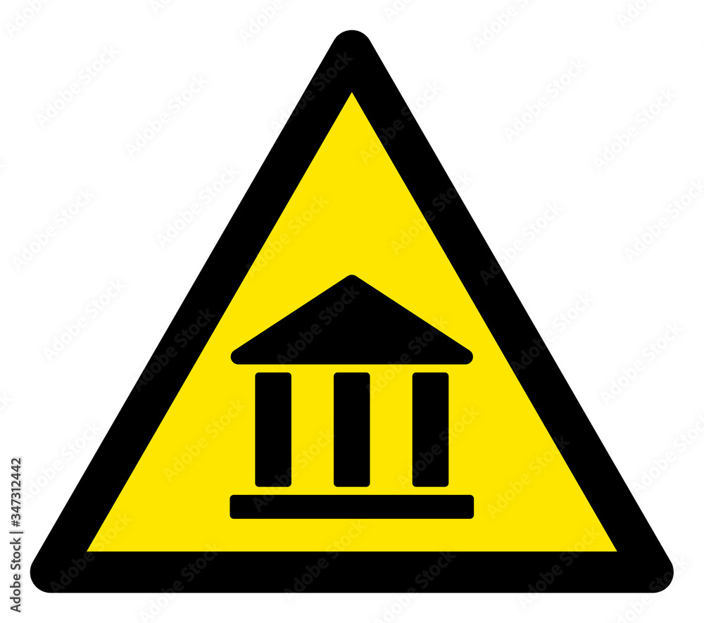 Vector bank flat warning sign. Triangle icon uses black and yellow ...