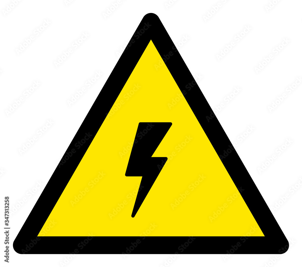 Vector electric strike flat warning sign. Triangle icon uses black and ...