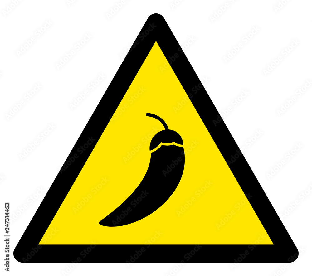 Vector chili pepper flat warning sign. Triangle icon uses black and ...