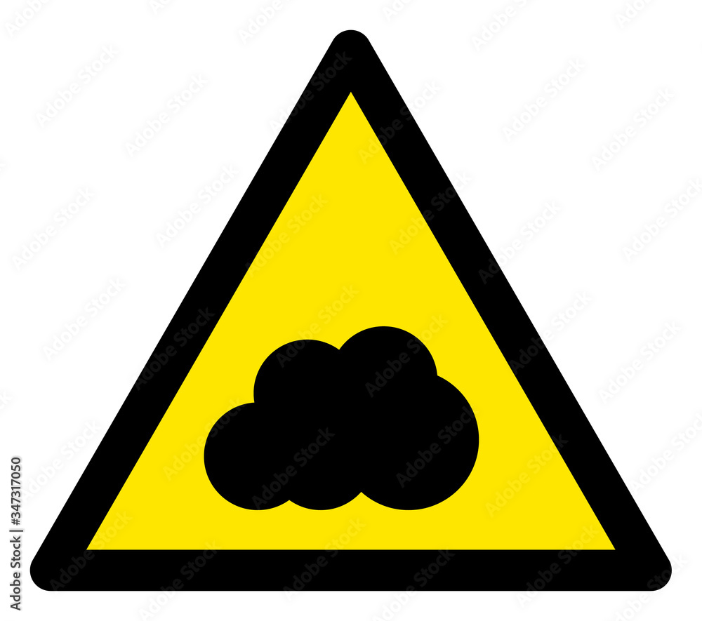Vector cloud flat warning sign. Triangle icon uses black and yellow ...