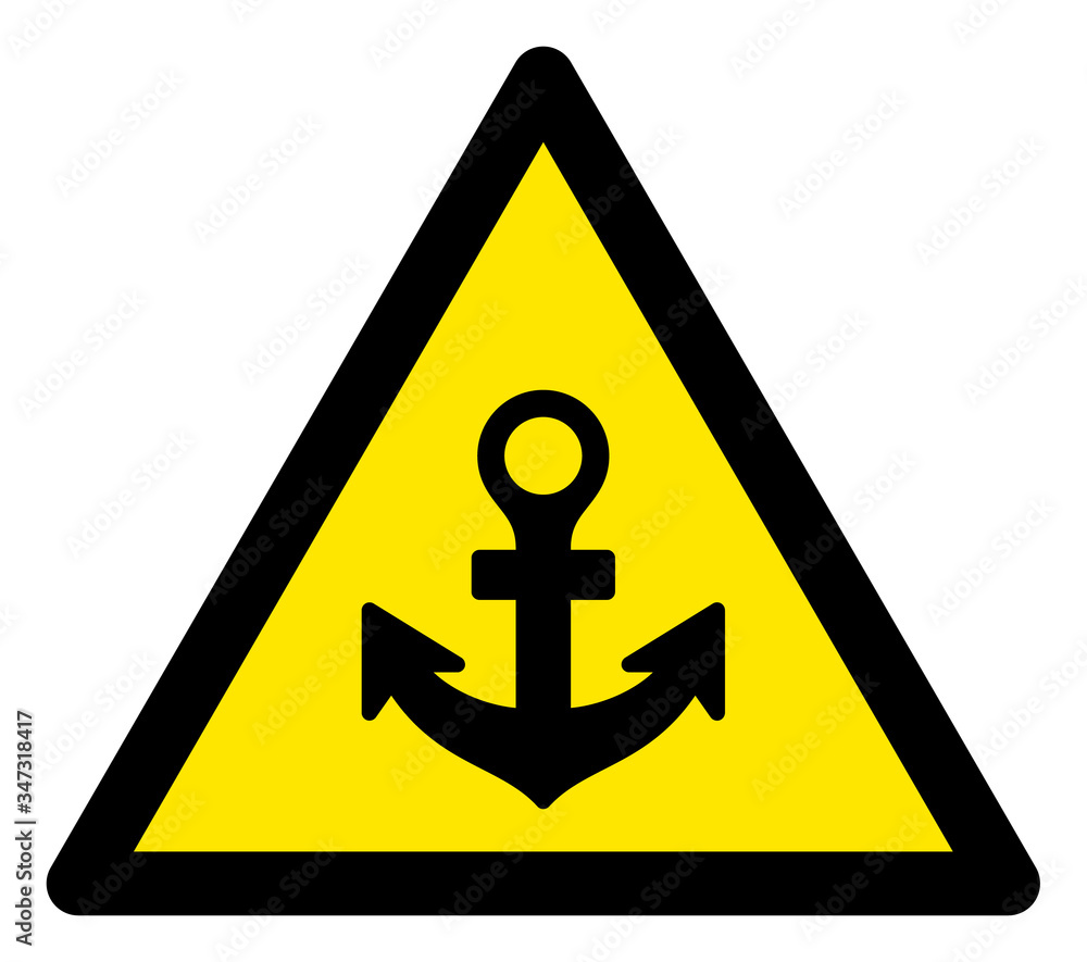 Vector anchor flat warning sign. Triangle icon uses black and yellow ...