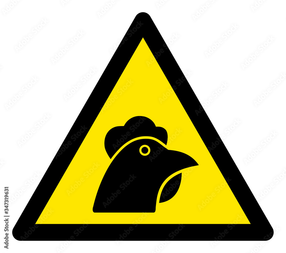 Vector chicken head flat warning sign. Triangle icon uses black and ...