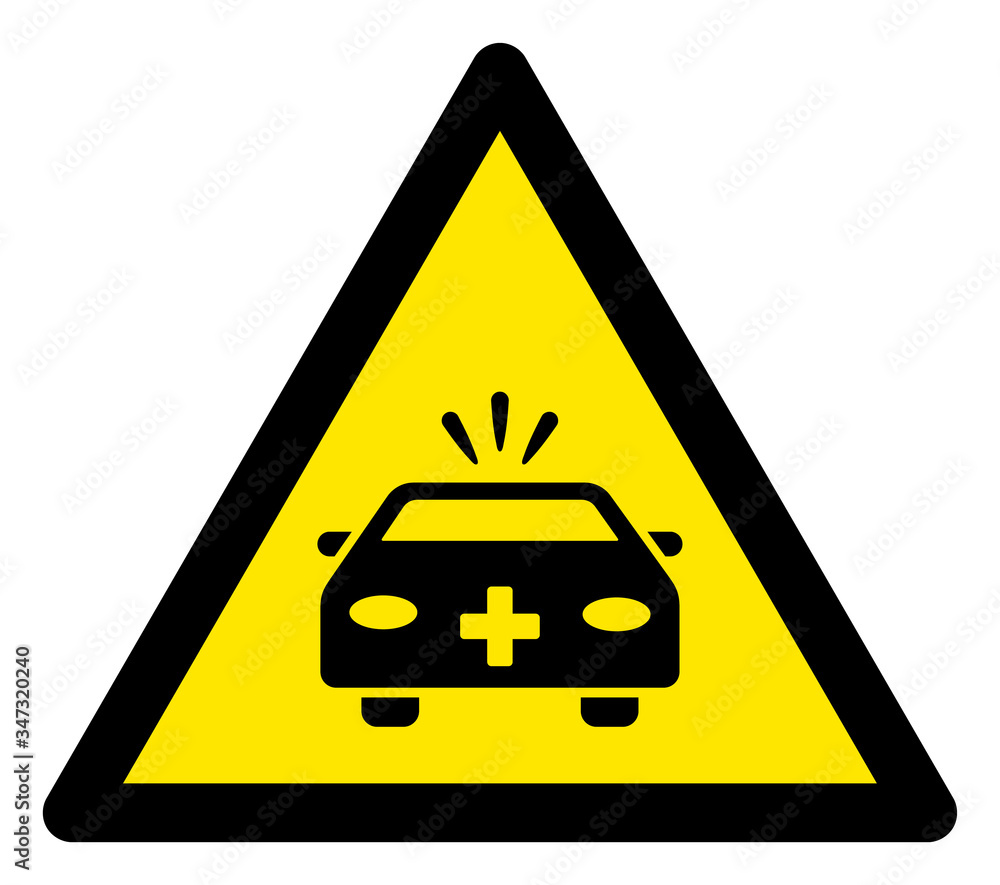 Vecteur Stock Vector emergency car flat warning sign. Triangle icon ...