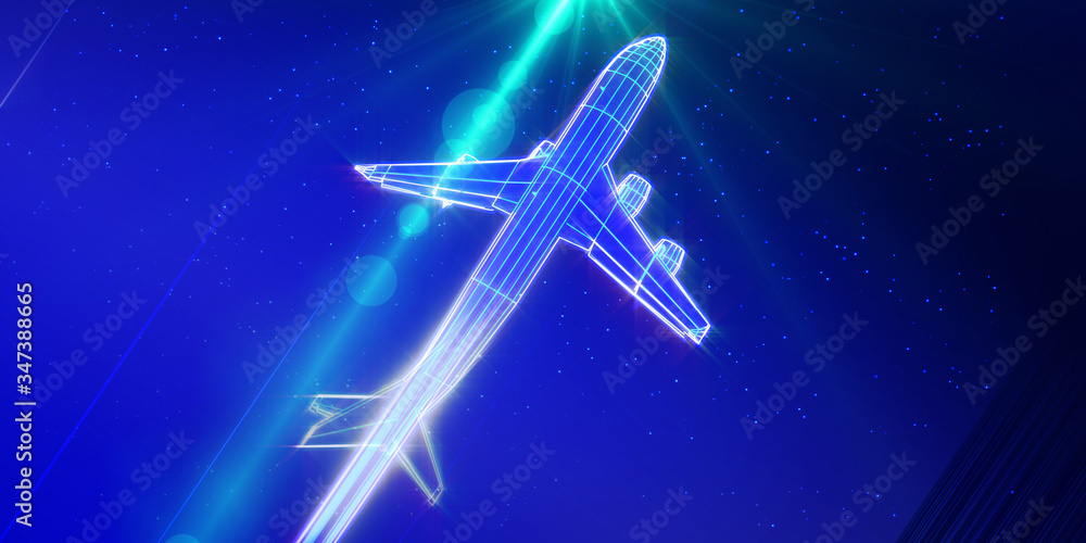 Abstract background with digital grid mesh airplane and blurred lines ...