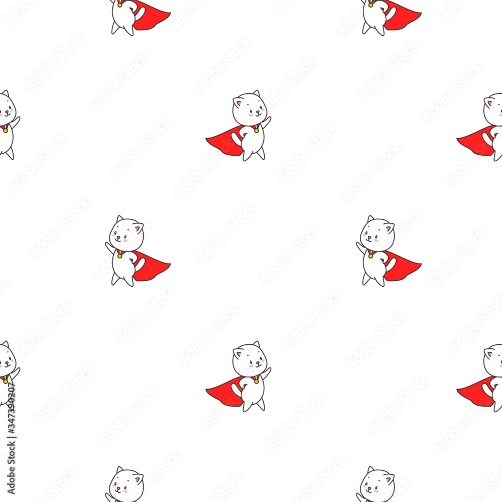 Cute cat pattern. Illustration of posing super cats on a white ...