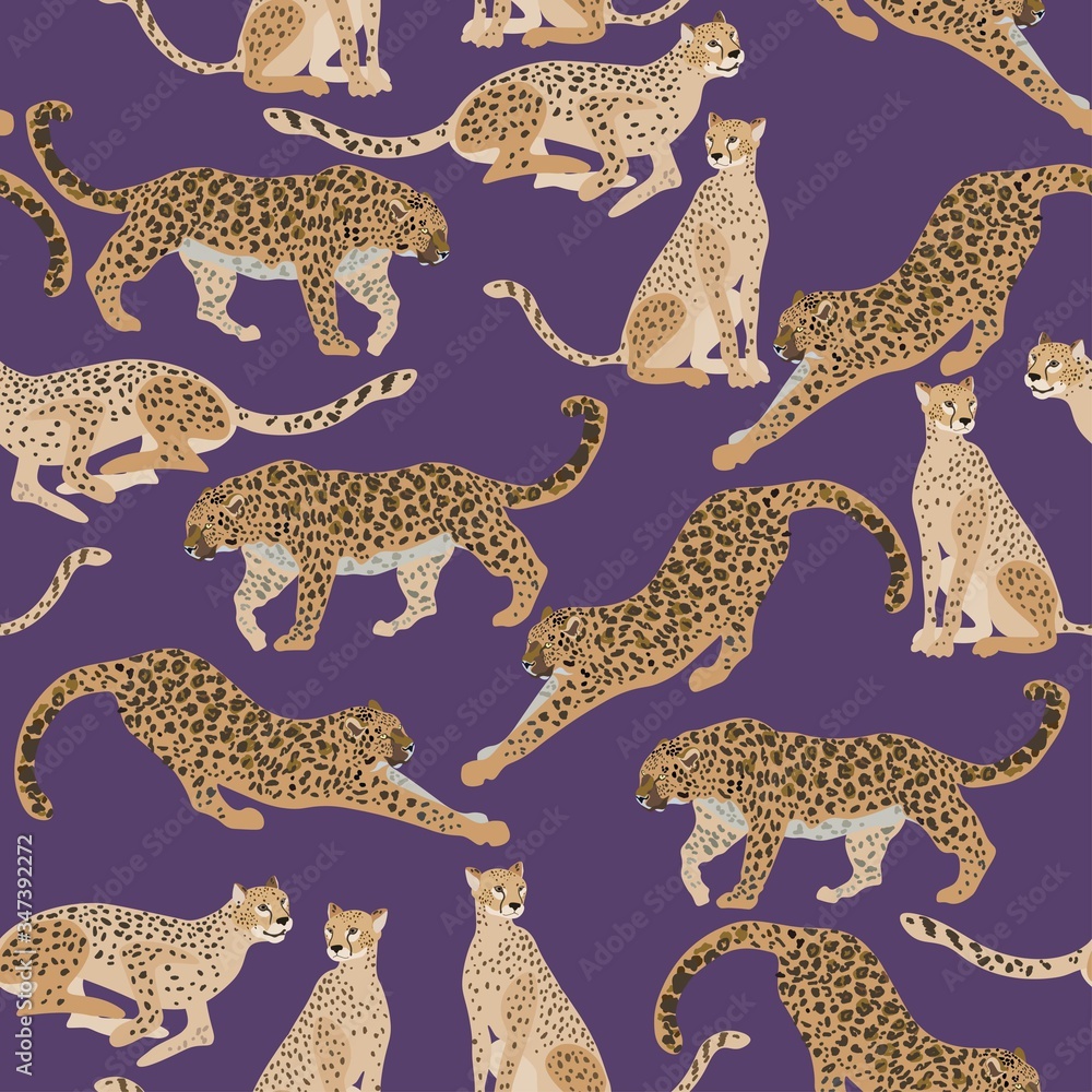 Seamless vector pattern with different big spotted cats - jaguars and ...