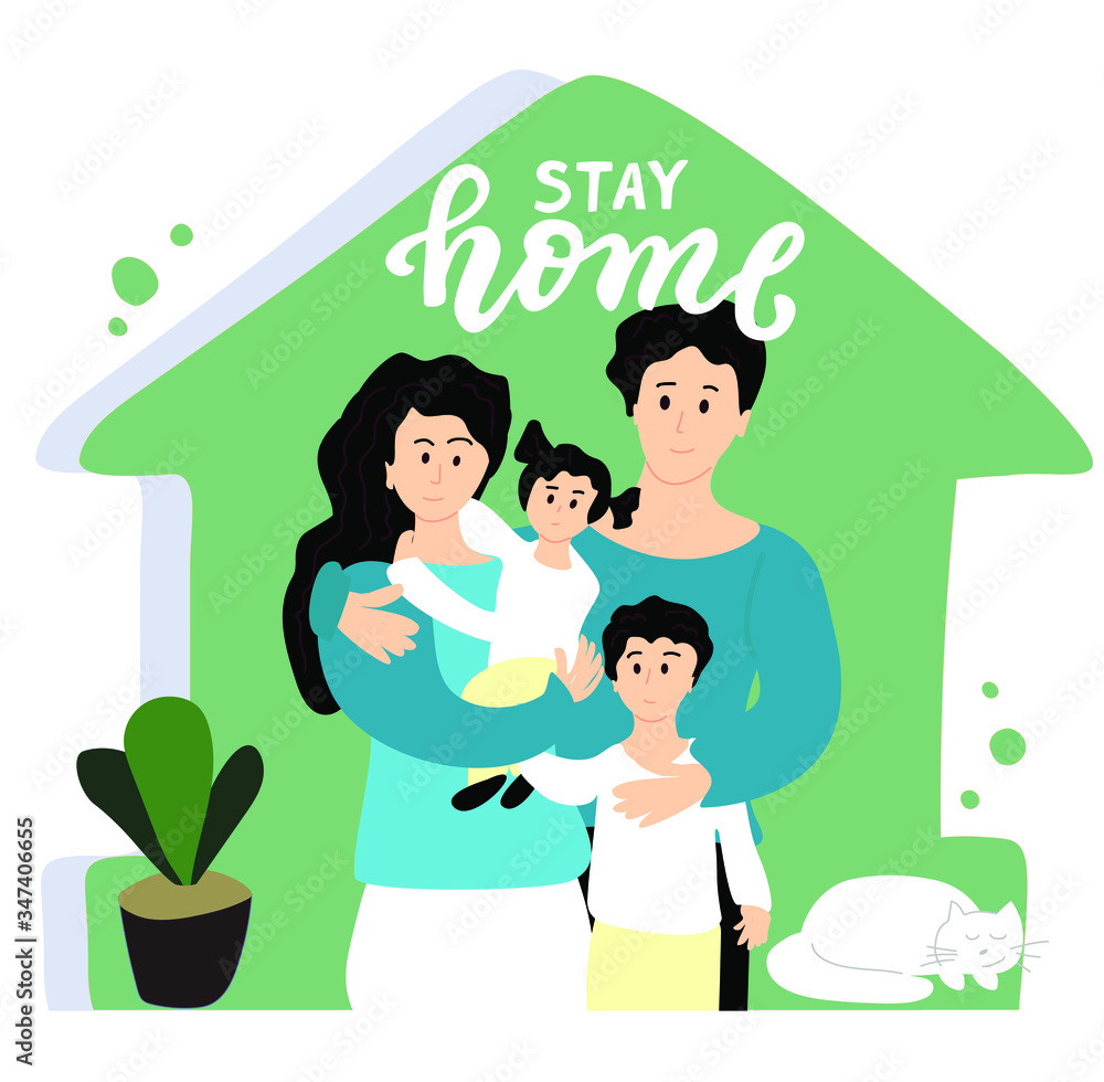 Stay home family concept. Mom and dad with their children: daughter and ...
