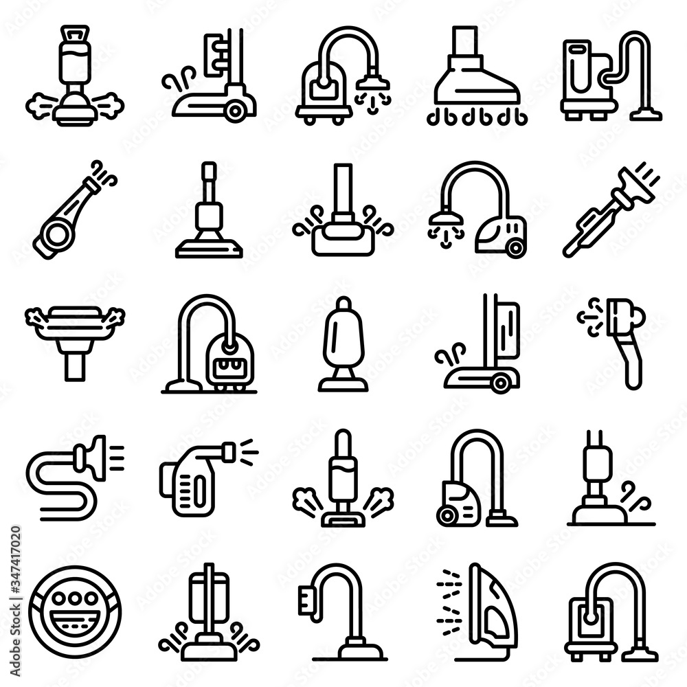 Steam cleaner icons set. Outline set of steam cleaner vector icons for ...