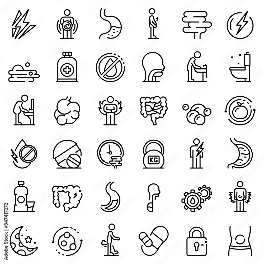 Digestion icons set. Outline set of digestion vector icons for web ...