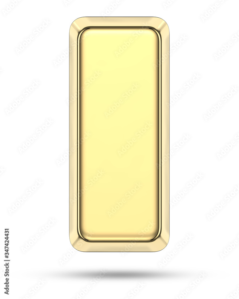 Side view of gold bar with shadow. 3D rendering illustration of golden ...