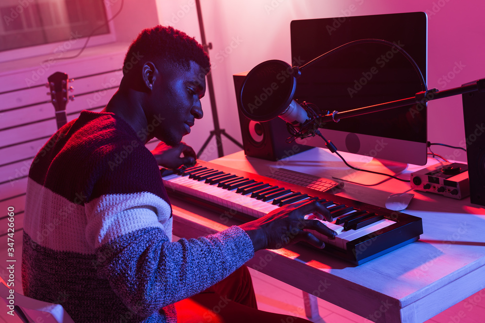 Musician and making music concept - African american male sound ...