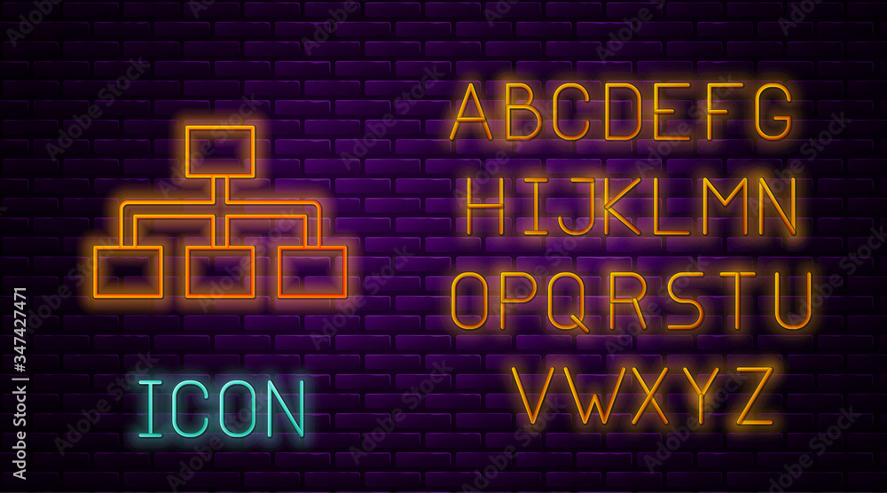 Vecteur Stock Glowing neon line Business hierarchy organogram chart ...