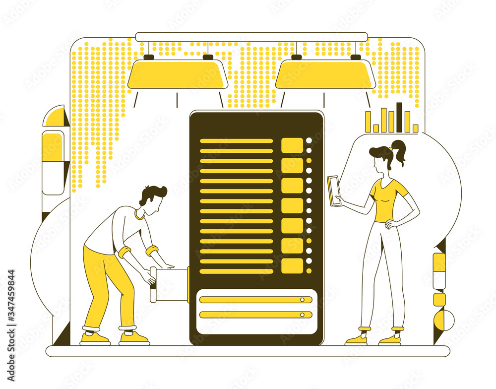 Data storage thin line concept vector illustration. System ...
