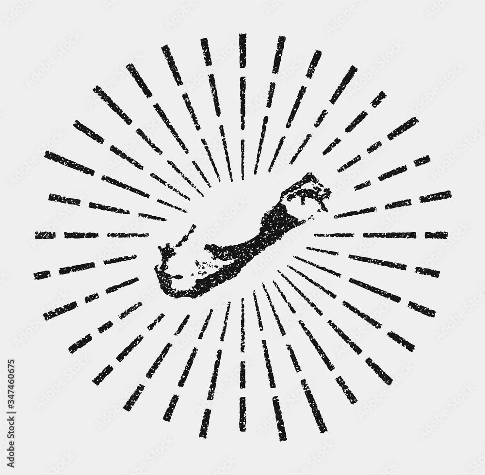 Vintage map of Bermuda. Grunge sunburst around the island. Black ...