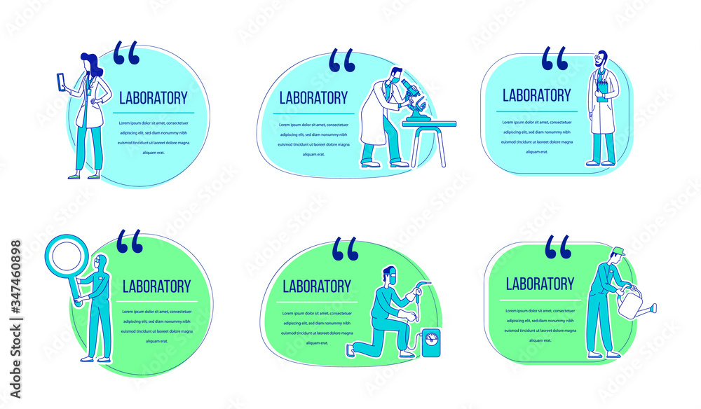 Laboratory flat silhouette vector character quotes set. Citation blank ...