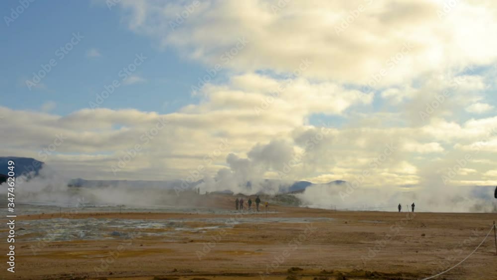 Hverir Myvatn geothermal area with natural steam vents and mud pools ...
