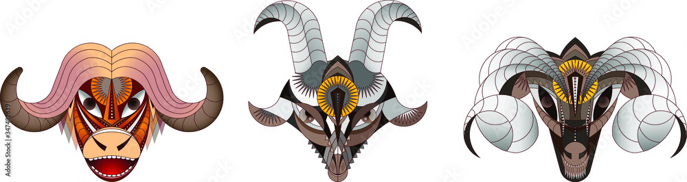 Vector image of a set of animal heads in geometric style based on the ...