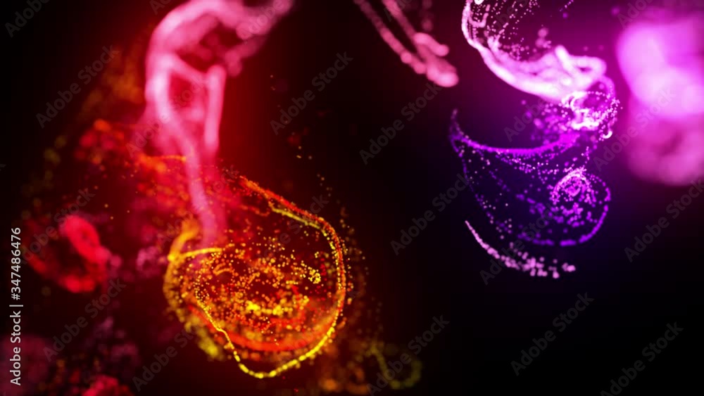 injection of fluorescent red violet ink in water in 4k. 3d render of ...