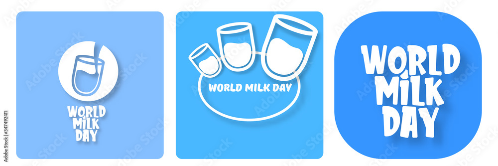 vector world milk day outline style icons set or label isolated on blue ...