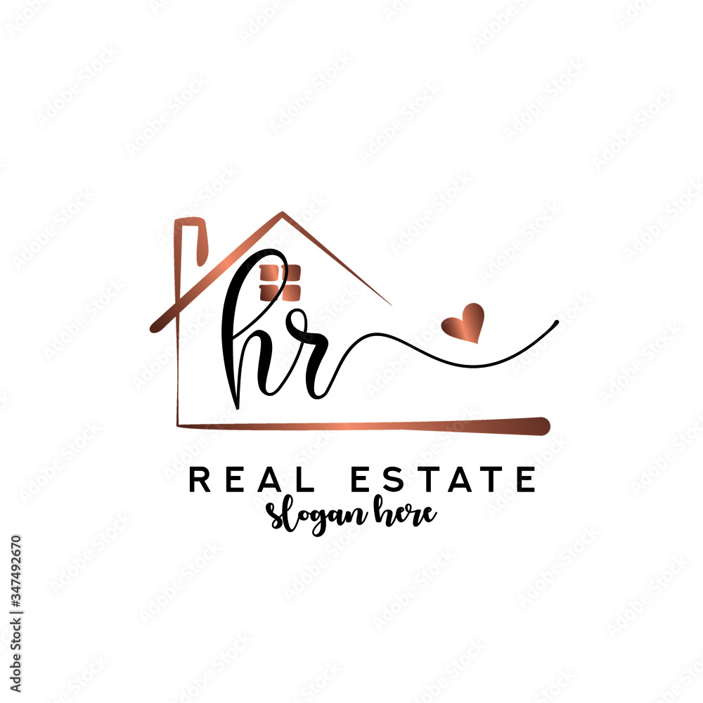 Initial handwriting HR with Real estate logo concept, real estate logo ...