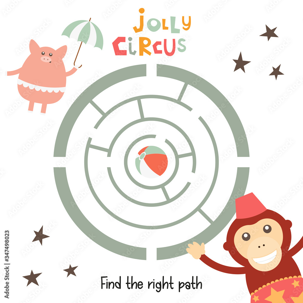 Circus Labyrinth. Help Monkey and Piggy Find the Right Path to Ball ...