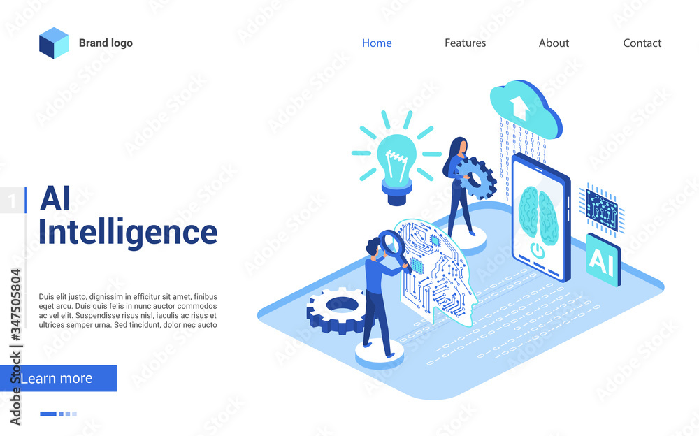 Isometric artificial intelligence vector illustration. Website ... Isometric artificial intelligence vector illustration. Website ...