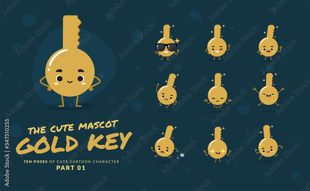 cartoon images of Golden Key. First set. Vector Illustration Stock ...