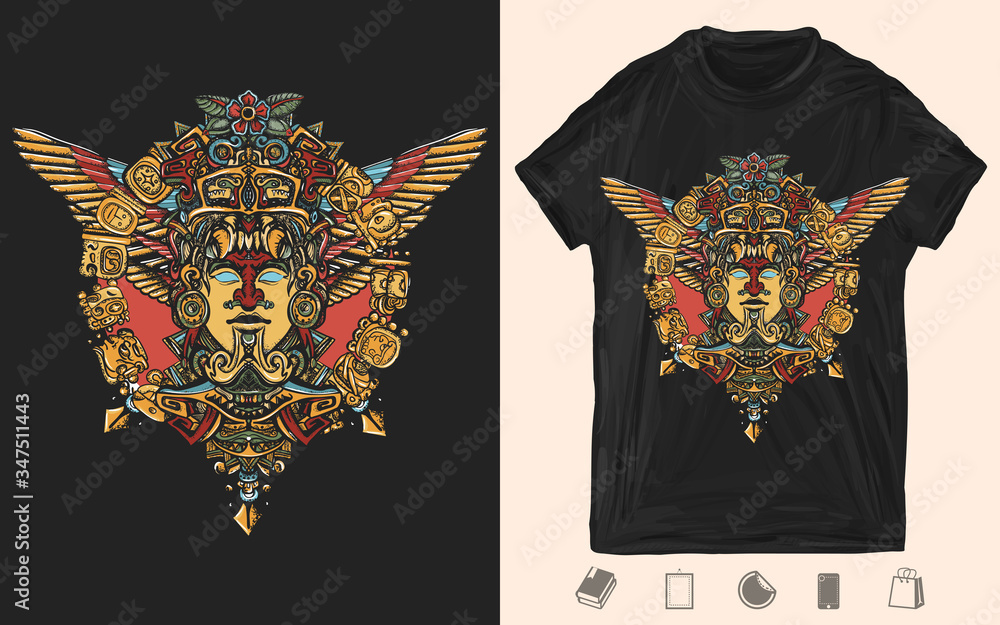 Vetor de Ancient Mayan totem. Aztec god. Gold idol with wings. Mexican ...