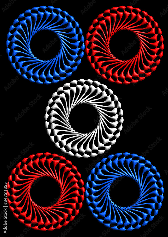 Cinq formes circulaires aux couleurs de la France : bleu blanc rouge ...