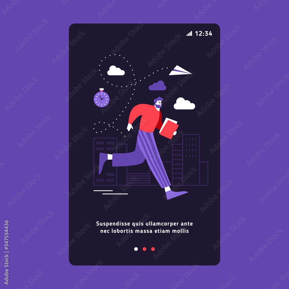 Business man running. Schedule, time. Onboarding Screens User Interface ...
