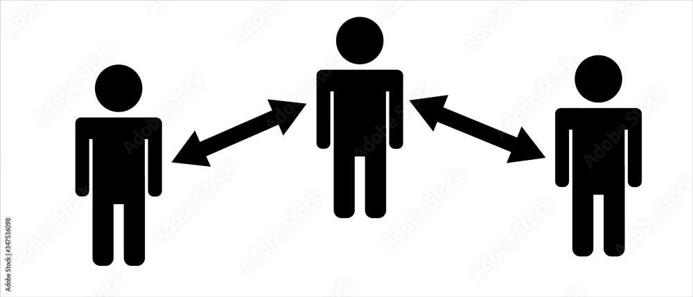 Social distancing concept: Three people black and white icon vector ...