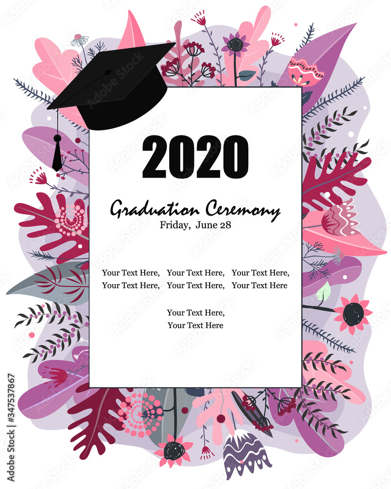 Graduate class of 2019. Caps and flowers on a white background. Vector ...