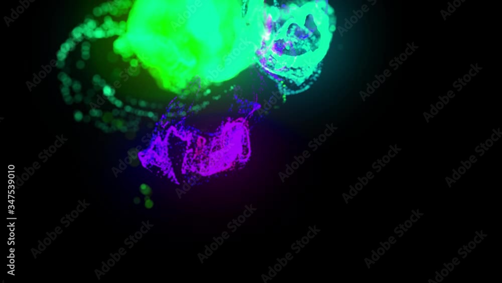 Glow ink change color. Injection of fluorescent amazing ink in water on ...
