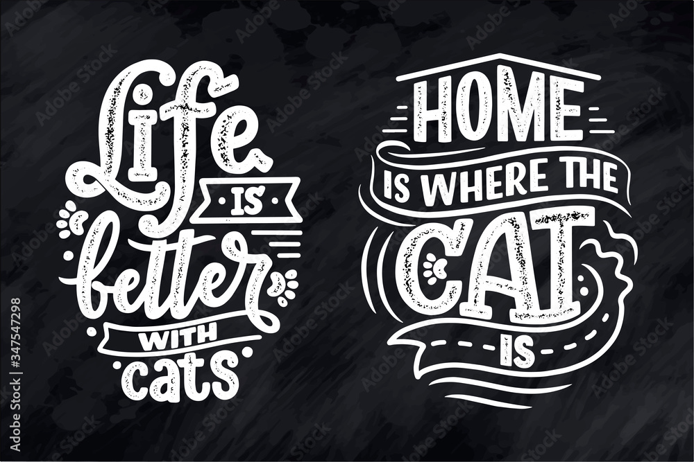 Set with funny lettering quotes about cats for print in hand drawn ...