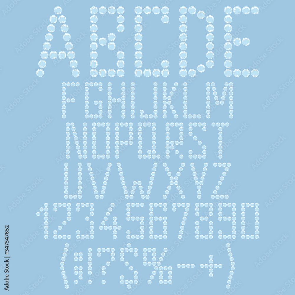Alphabet, letters, numbers and signs made of plastic bubbles, packaging ...