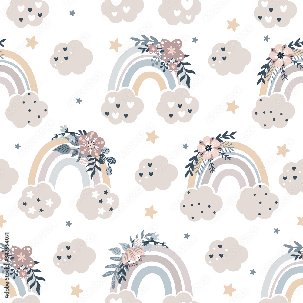 seamless pattern with beautiful rainbow and flower - vector ...