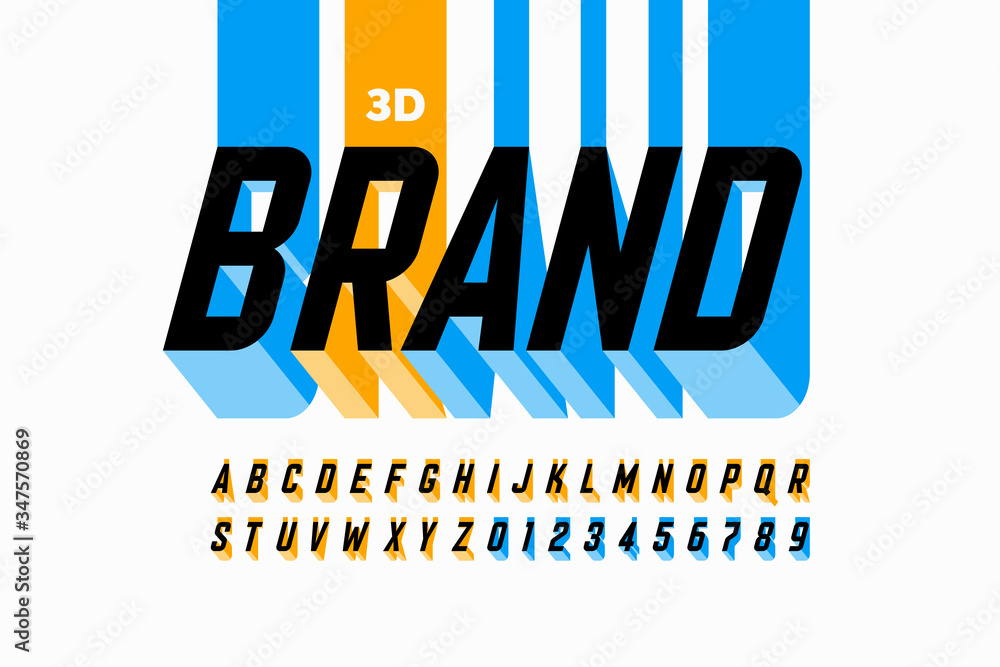 3D style font, alphabet letters and numbers Stock Vector | Adobe Stock