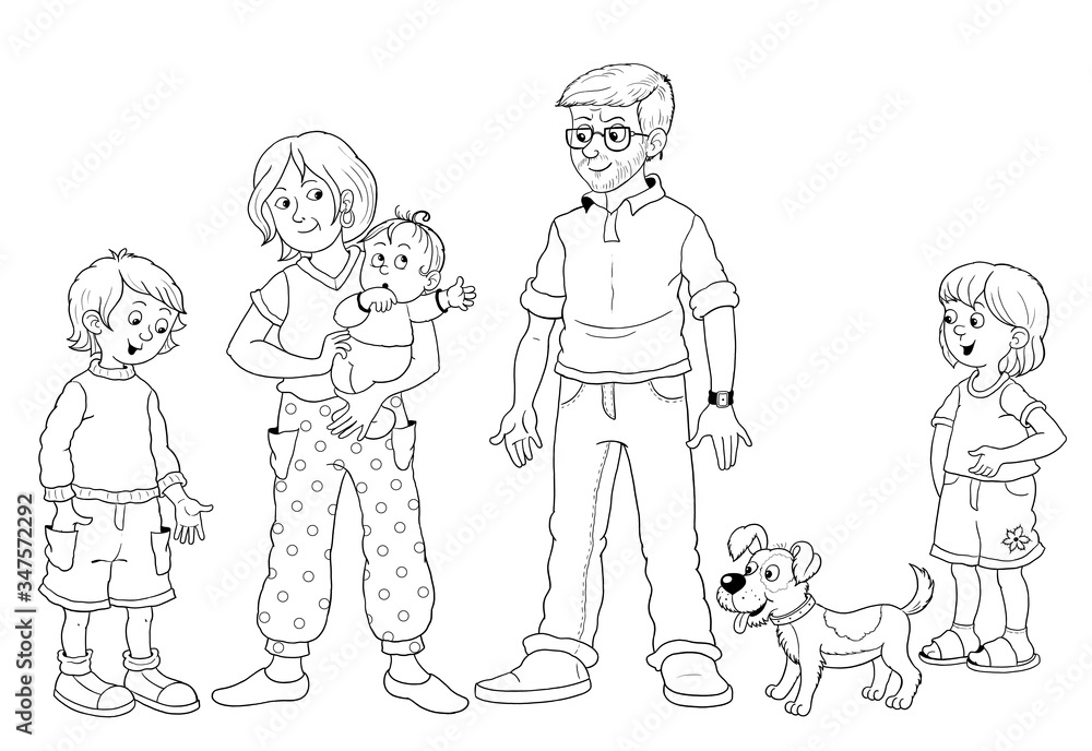 Happy family at home. Coloring page. Illustration for children. Cute ...