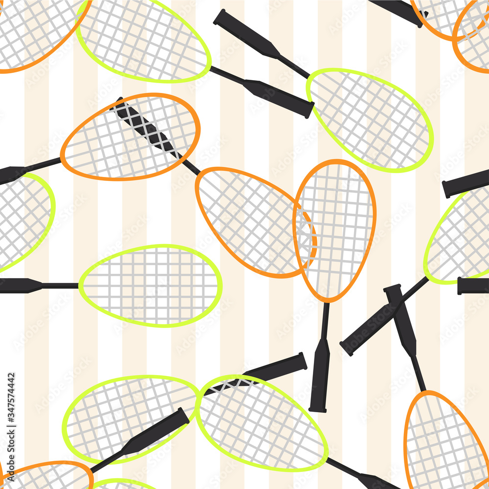 Seamless pattern of squash rackets on a striped background. Summer ...