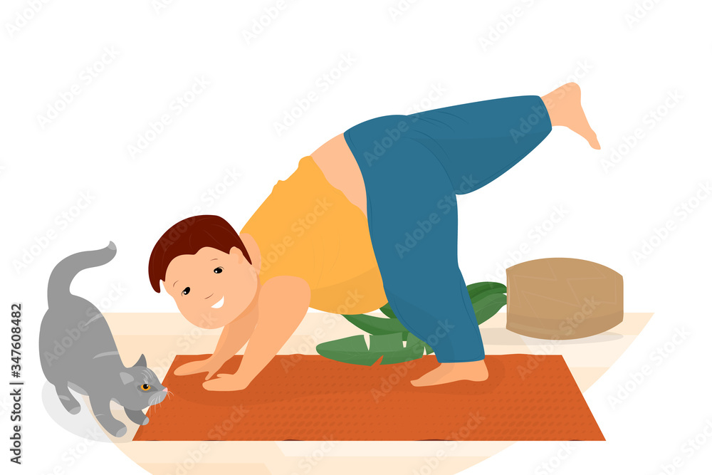 Fat child does yoga. Childhood obesity. Body positive. Physical ...