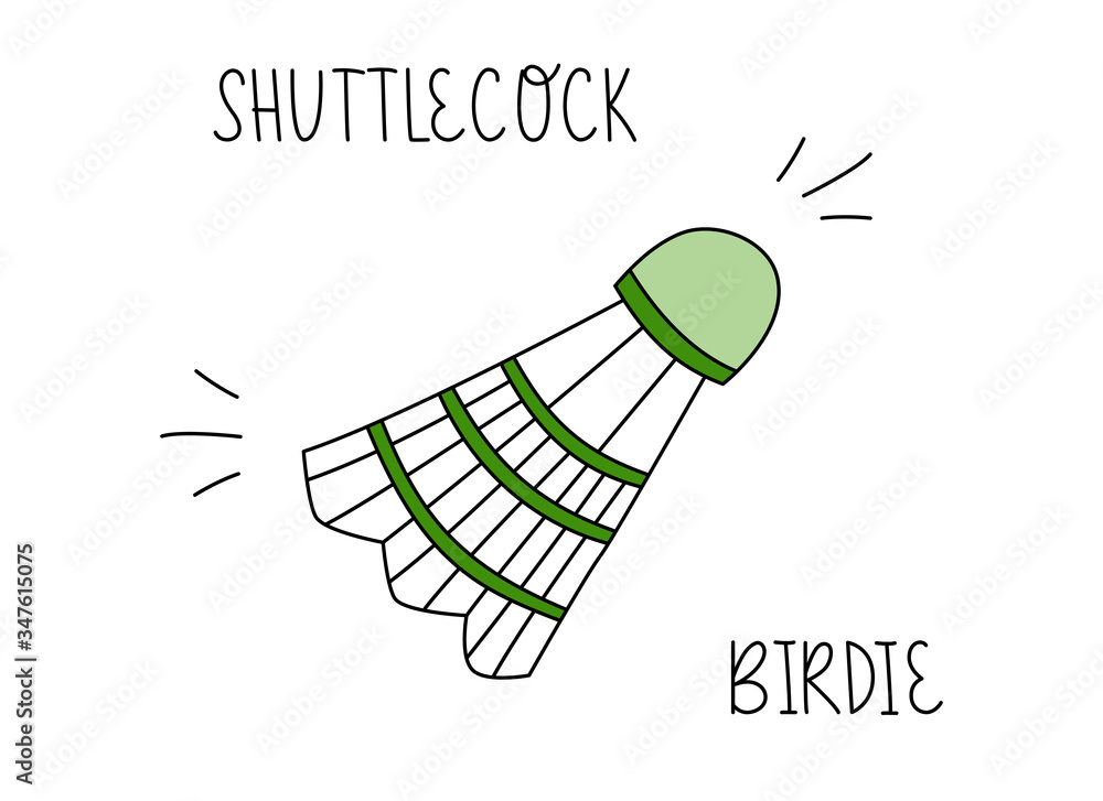 Shuttlecock. Hand drawn sketch. Flat colorful cartoon illustration ...