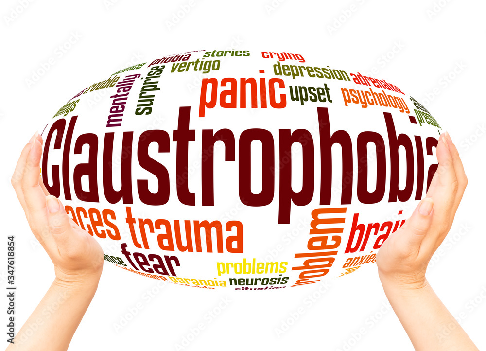 Claustrophobia fear of confined spaces word hand sphere cloud concept ...