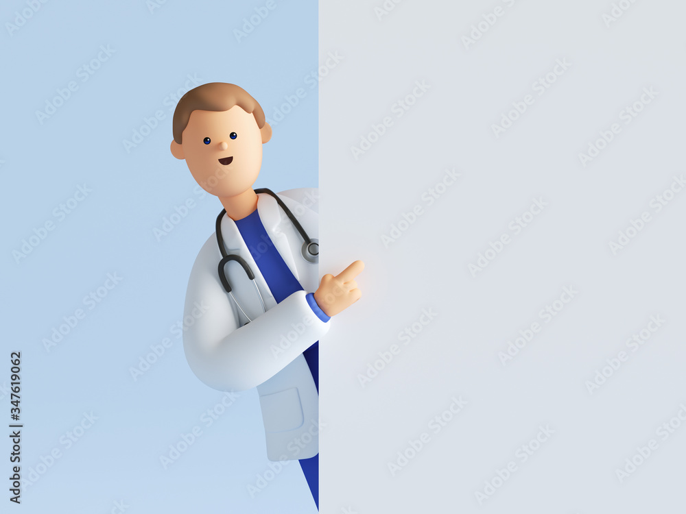 3d render, cartoon character doctor wearing uniform and stethoscope ...