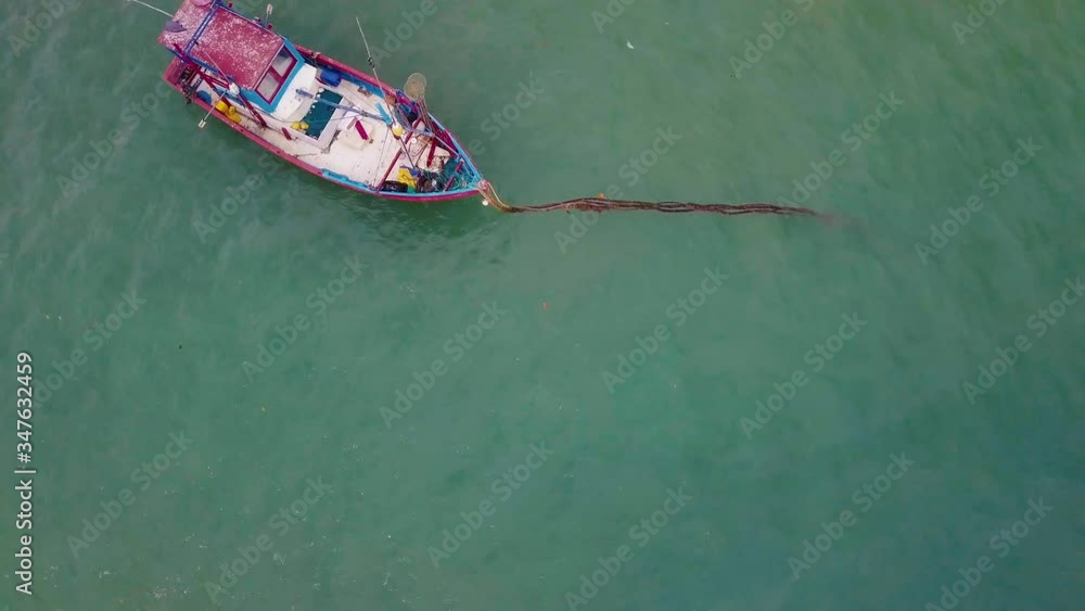 An Old Indian Fishing Boat. The Ship Sails On The Sea In Search Of Fish ...