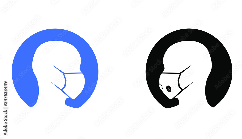 Face mask icons, protective respirator symbols in blue and black ...