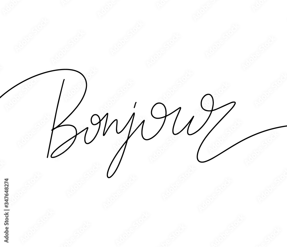 Bonjour. Vector hand drawn lettering isolated. Template for card ...