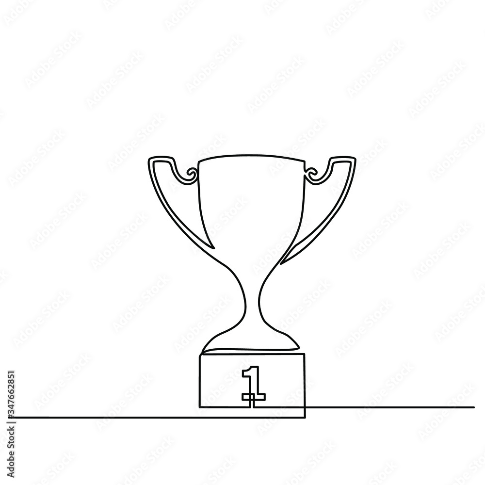 A continuous line drawing of first prize award cup. Winner prize ...