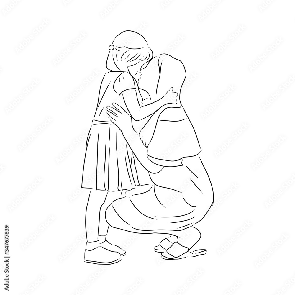 line drawing of mom is hugging baby Stock Vector | Adobe Stock